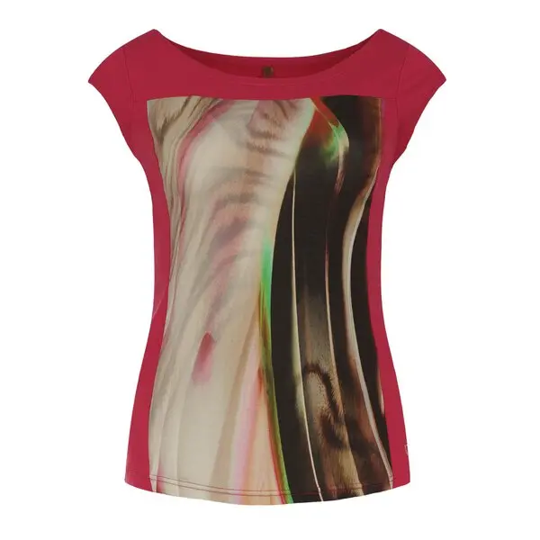 CONQUISTA Print Detail Cap Sleeve Top - Red
