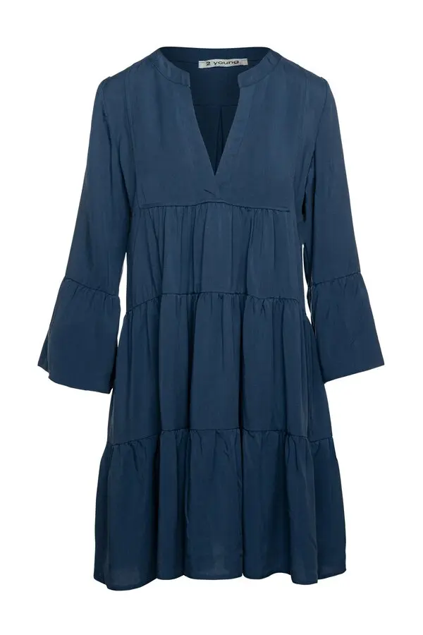 CONQUISTA Indigo Tencel Gathered Seams Dress - Blue