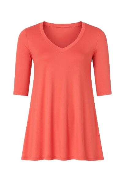 CONQUISTA V Neck Top With Crepe Detail - Red