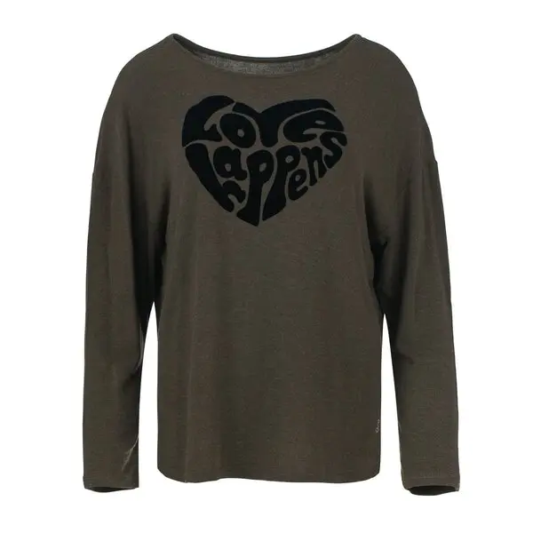 CONQUISTA Wool Blend Batwing Sleeve Top With Flock Motif - Brown
