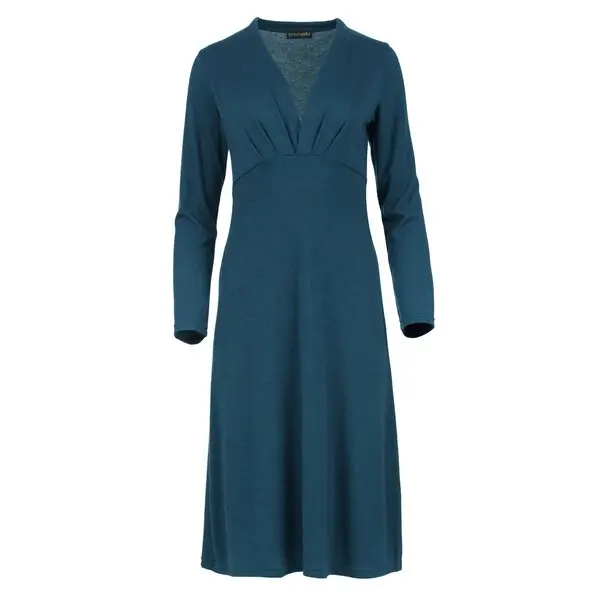 CONQUISTA Teal Jersey Knit Midi Dress – Elegant Long Sleeve, Below The Knee - Green