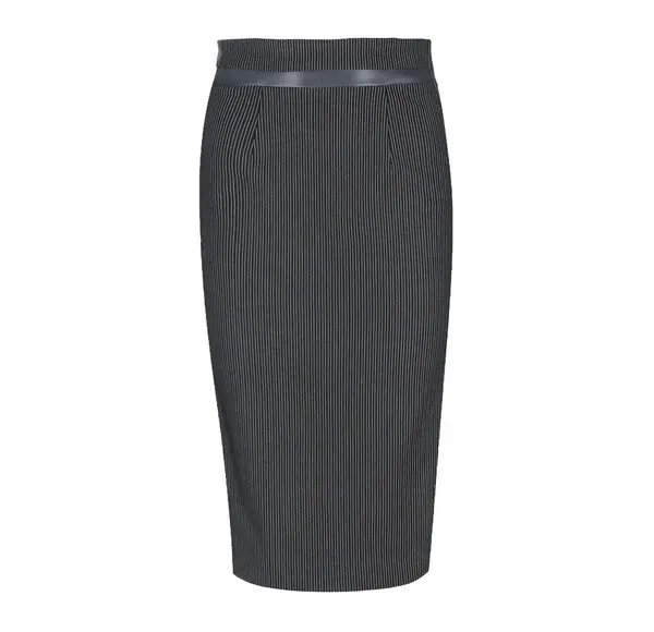 CONQUISTA High Waisted Pencil Skirt With Leather Detail - Black
