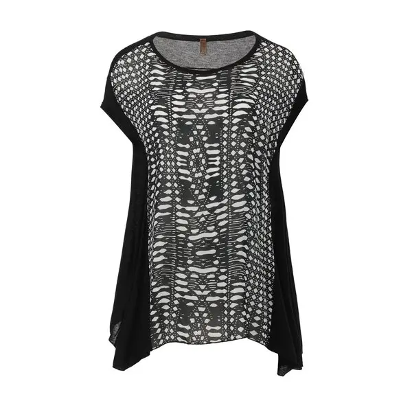 CONQUISTA Monochrome Mosaic Oversized Jersey Top - Black