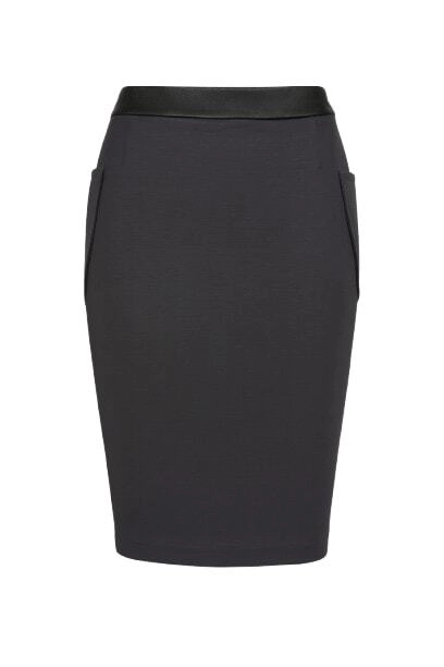 CONQUISTA Knee-length Punto Di Roma Skirt With Faux Leather Detail - Grey