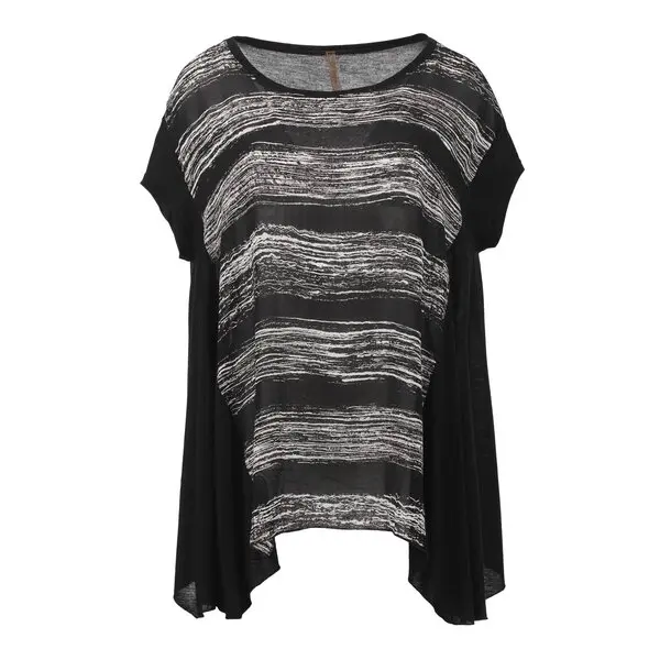 CONQUISTA Contemporary Abstract Crepe & Jersey Oversized Top - Black