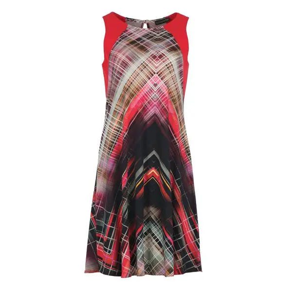 CONQUISTA Vibrant Geometric Asymmetry Dress - Red