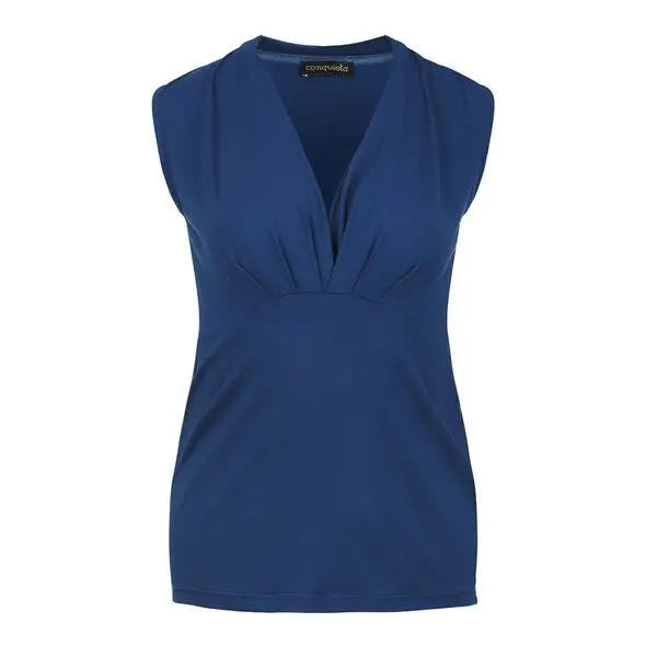 CONQUISTA Faux Wrap Sleeveless Top - Blue