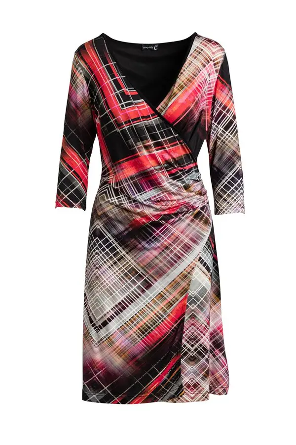 CONQUISTA Print Jersey Faux Wrap Dress - Red