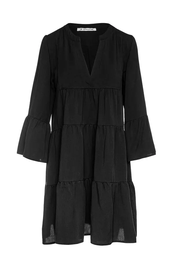 CONQUISTA Tencel Gathered Seams Dress - Black