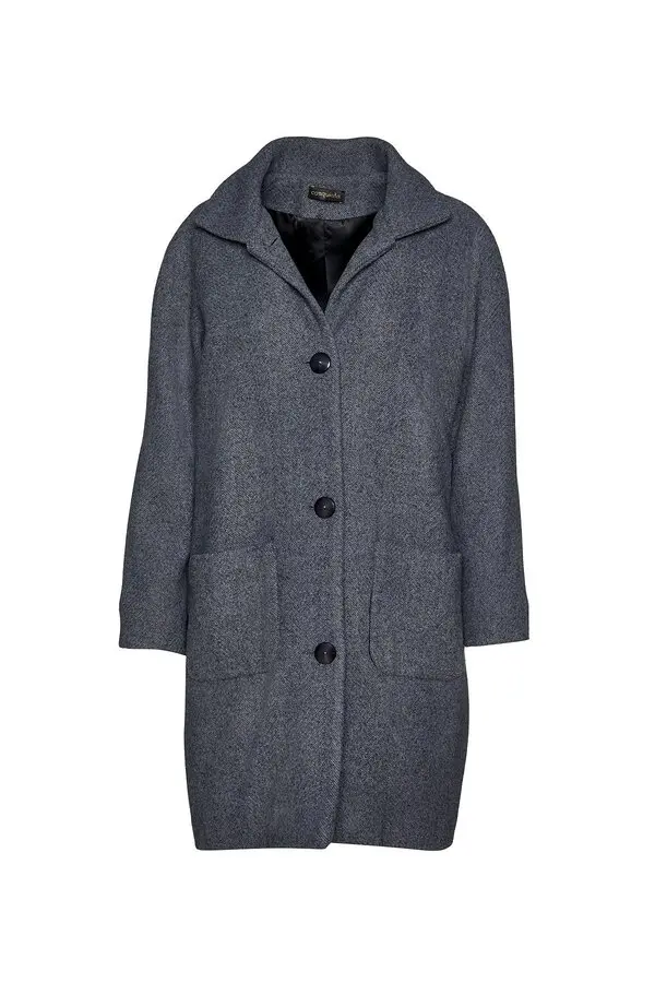 CONQUISTA Wool Blend Melange Coat Fashion - Grey