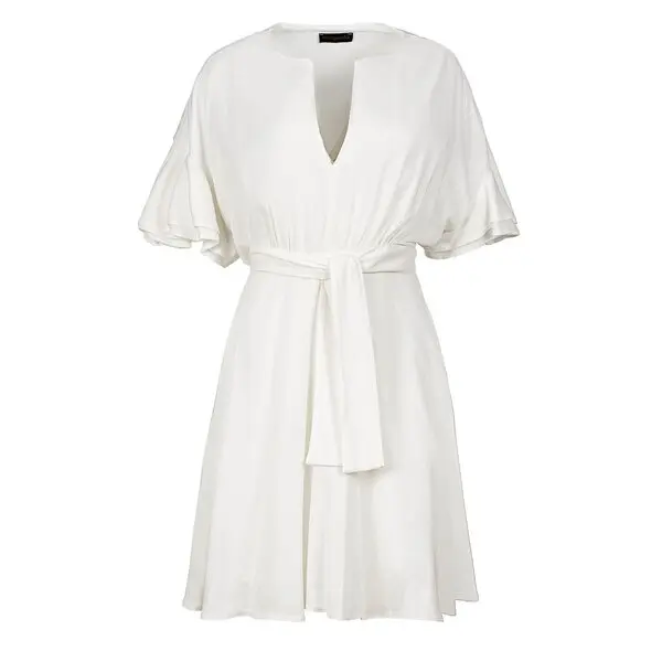 CONQUISTA Neutrals Ecru Dress With Ruffle Sleeves - Beige