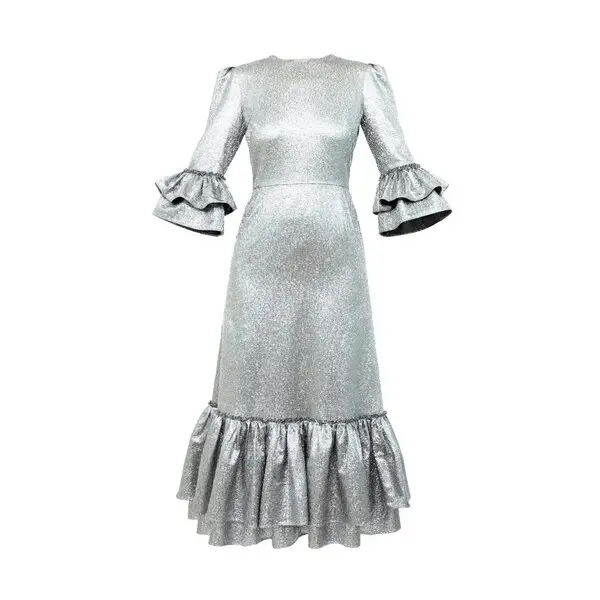 KAROLINA OZOLINSIUTE Silver / Grey Cher Sparkling Metalic Silver Maxi Dress - Silver/grey