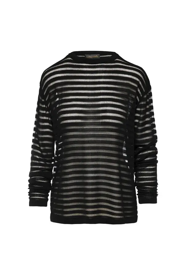 CONQUISTA Knit Top With Semi Sheer Stripes
