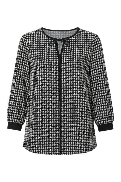 CONQUISTA Long Sleeve Print Top With Tie & Cuff Detail - Black