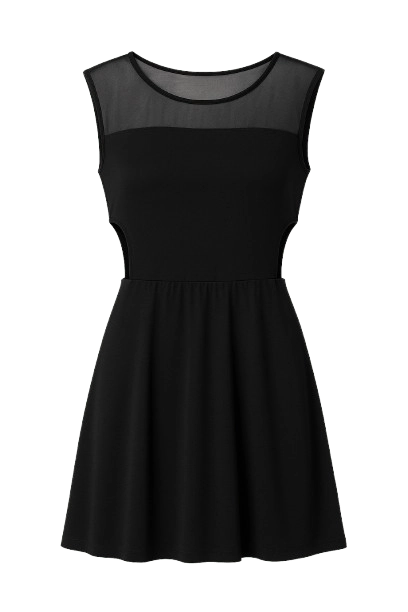 CONQUISTA Sheer Detail Skater Dress - Black