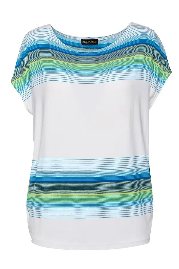 CONQUISTA White / Blue White Sleeveless Top With Striped Print - White/blue