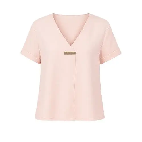 CONQUISTA Short Sleeve Top With V Neck Detail - Orange