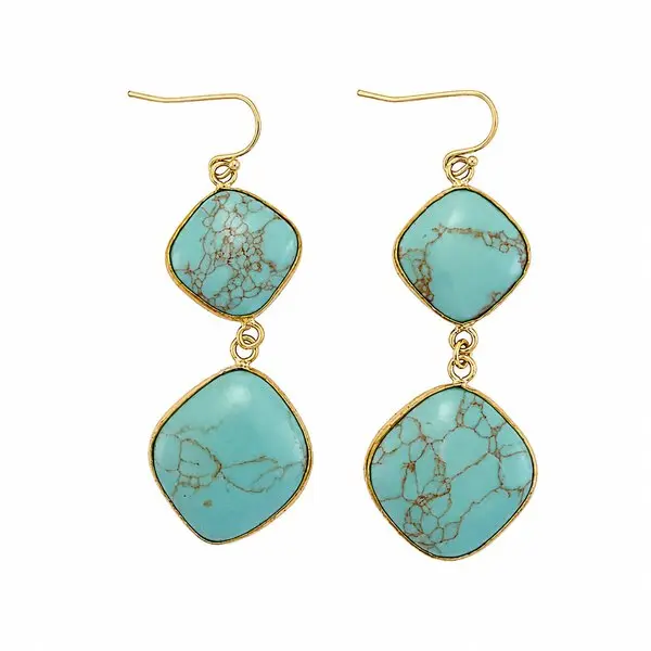RARE MATTERS JEWELRY Modern Geometric Turquoise Double Drop Earrings - Blue