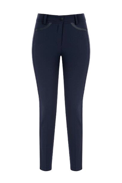 CONQUISTA Straight Trousers With Faux Leather Detail - Blue