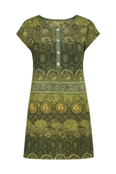 CONQUISTA Button Detail Print Dress
