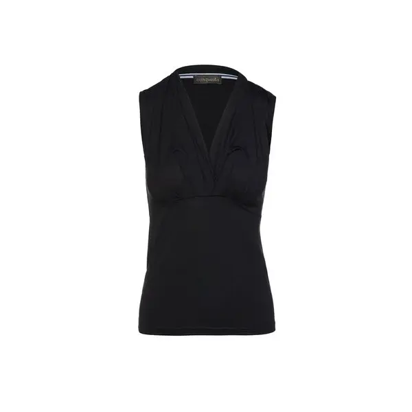 CONQUISTA Sleeveless Faux Wrap Top - Black