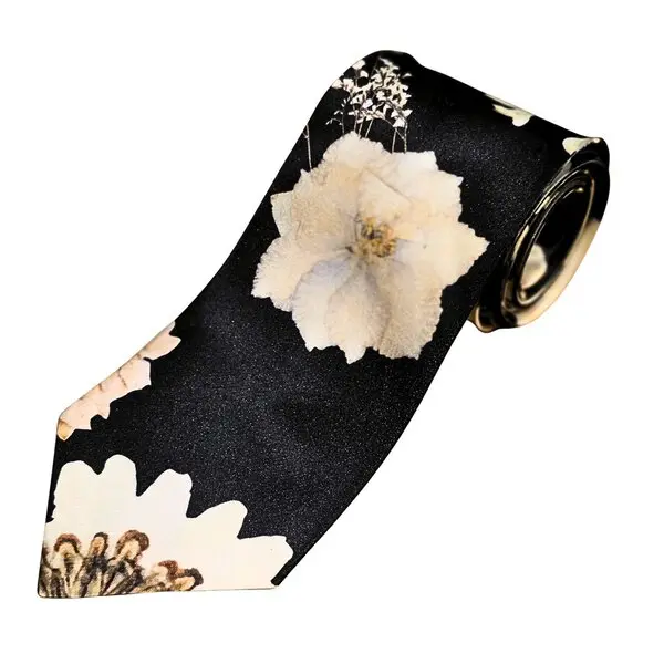 BAINES LONDON Classic Satin Floral Pattern Neck Tie - Black