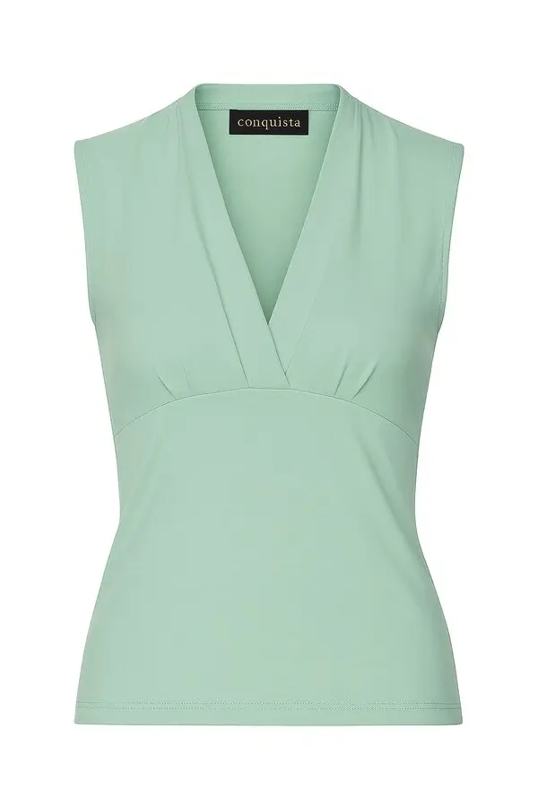 CONQUISTA Silver Sleeveless V-neck Fitted Top – Soft Viscose-blend Fabric - Green