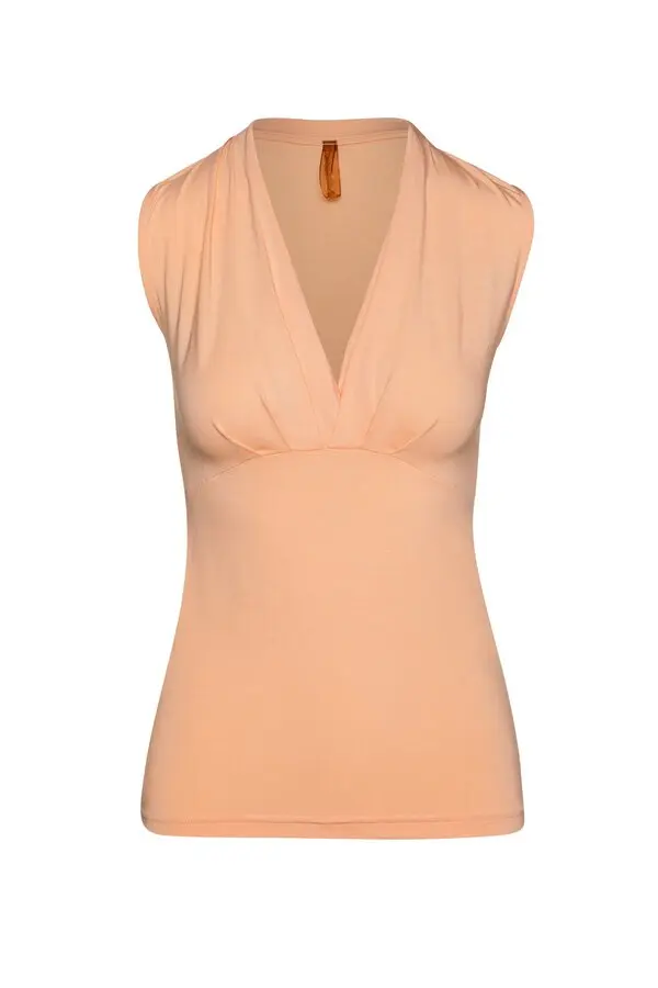 CONQUISTA Apricot Faux Wrap Sleeveless Top - Orange