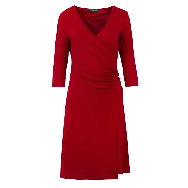 CONQUISTA Faux Wrap Dress In Sustainable Fabric - Red