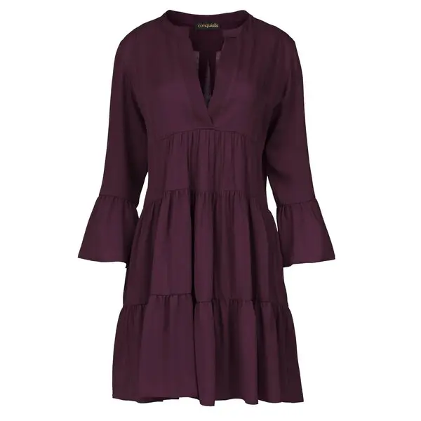 CONQUISTA Dark Burgundy Tencel Gathe Seams Dress - Red