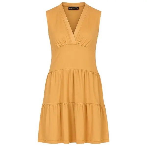 CONQUISTA Chic Dark Biscuit Sleeveless V-neck Jersey Dress - Brown