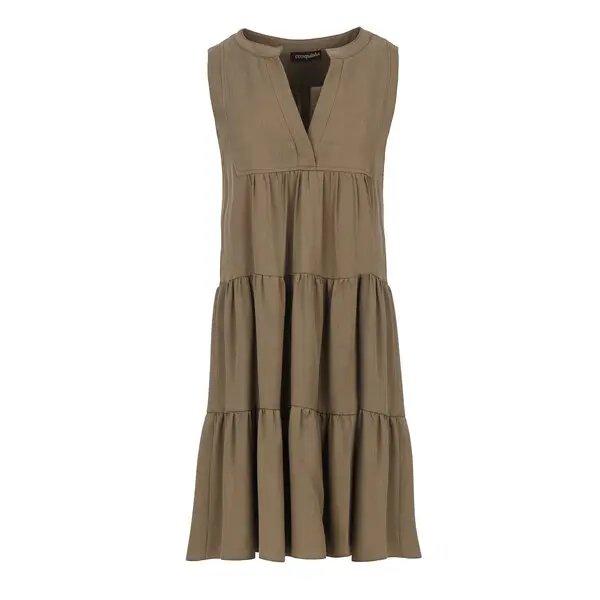 CONQUISTA Sleeveless Olive Colour A Line Dress - Green