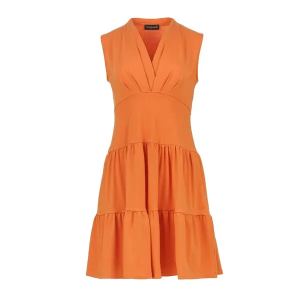 CONQUISTA Dark Jersey Dress – Above Knee, Relaxed Fit, Cotton Blend - Orange