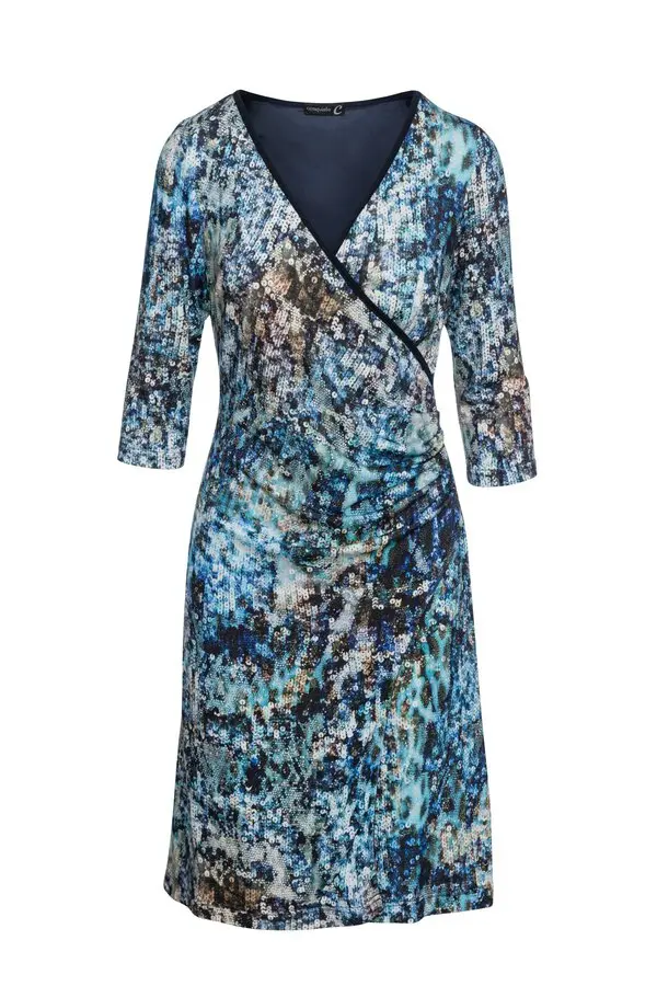 CONQUISTA Print Jersey Faux Wrap Dress - Blue