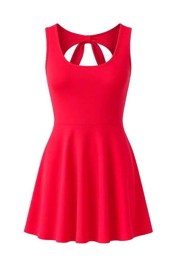 CONQUISTA Bow Detail Skater Dress - Red