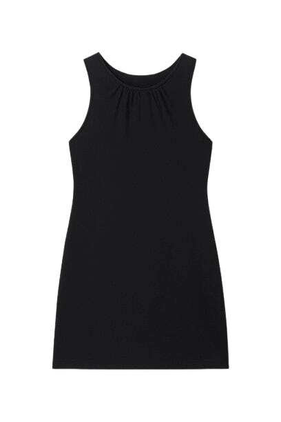 CONQUISTA Lace Detail Stretch Mini Dress High Scoop Neck - Black