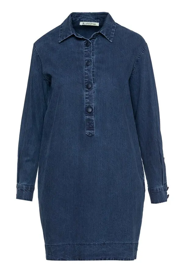 CONQUISTA Denim Shirt Dress Fashion - Blue