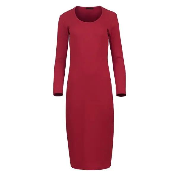 CONQUISTA Neutrals Long Sleeve Round Neck Midi Dress In Ribbed Cotton-elastane Mulberry - Purple