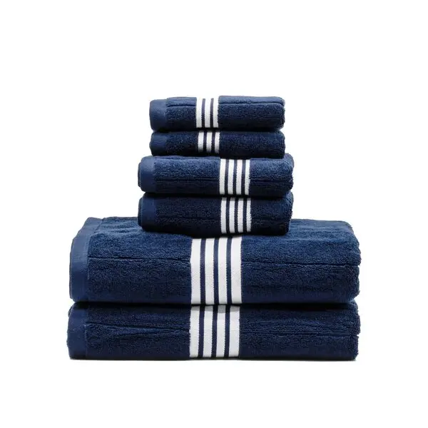 ITALIC Nautilus Standard Set Set Of Six With Bath Towels Navy & White - Blue