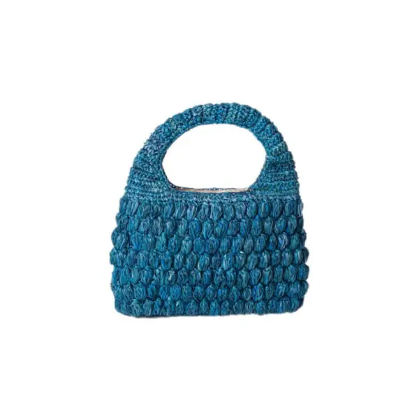 YUMI WEAVES Limited Mini Raffia Evening Bag - Blue