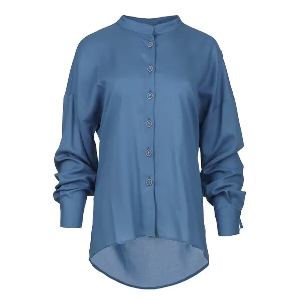 CONQUISTA Sky Blouse With Mandarin Collar