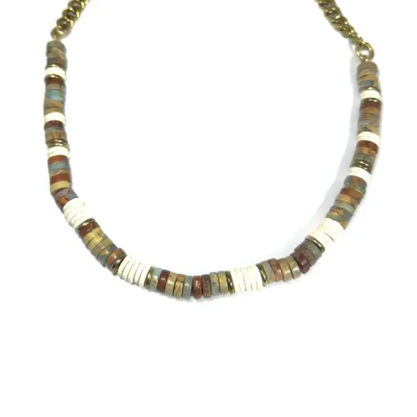 Rachel Nathan Snakeskin Jasper & Lava Rock Heishi Necklace - Gold