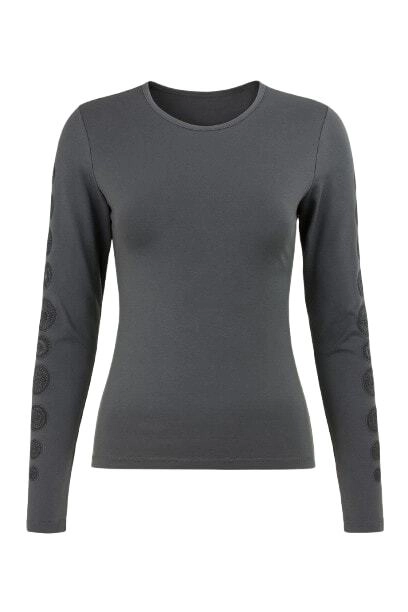 CONQUISTA Long Sleeve Stretch Jersey Top With Print Detail - Grey