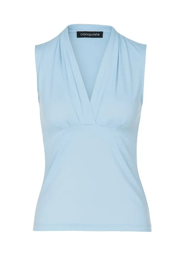 CONQUISTA Light Sleeveless V-neck Fitted Top – Soft Viscose-blend Fabric - Blue