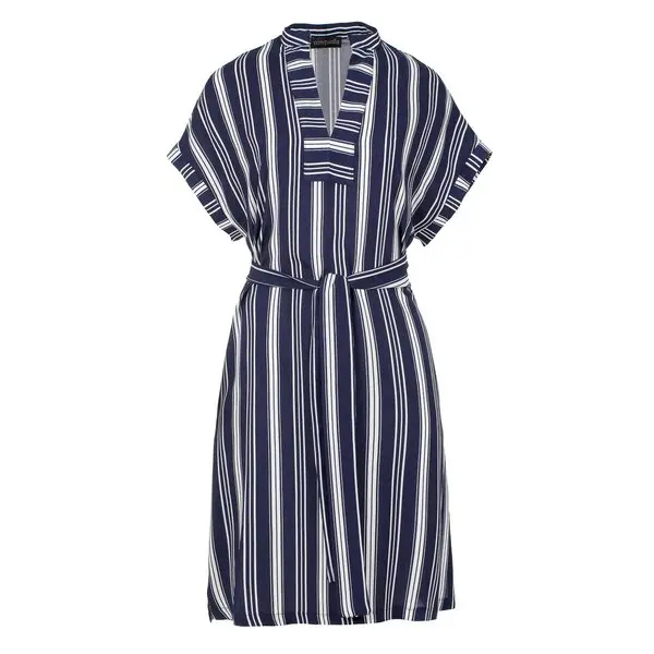 CONQUISTA Striped Sleeveless Dress With Side Slits - Blue