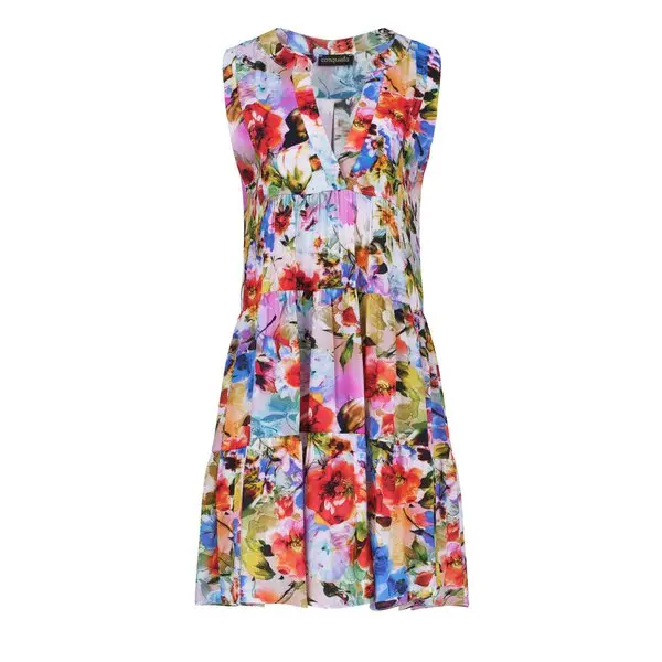 CONQUISTA Poplin Floral Sleeveless Dress - Blue