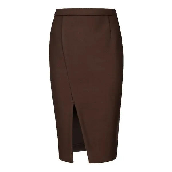 CONQUISTA Chocolate Colour Faux Mouflon Pencil Skirt - Brown