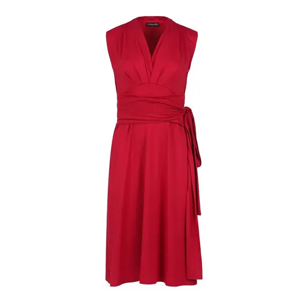 CONQUISTA Chili Pepper Sleeveless V-neck Wrap Dress – Soft Viscose Jersey - Red