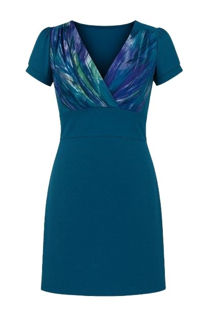 CONQUISTA Print Detail Petrol Faux Wrap Dress - Blue