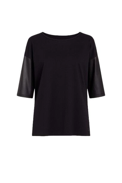 CONQUISTA Faux Leather Detail Top - Black